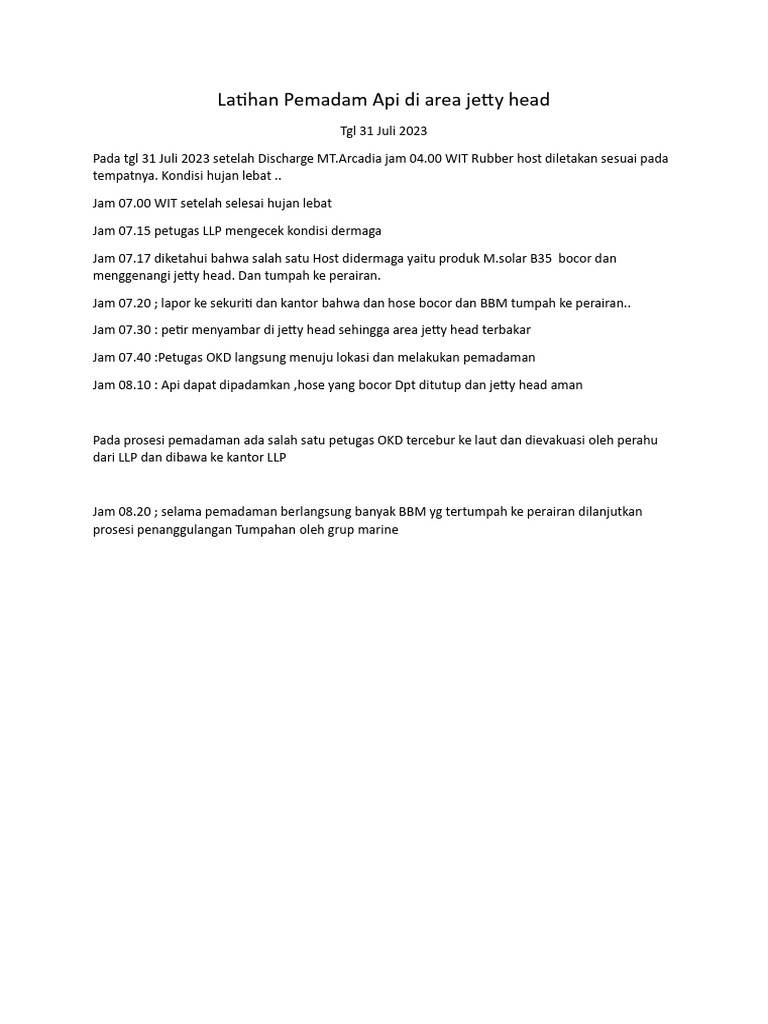 Latihan Pemadam Api Di Area Jetty Head | PDF