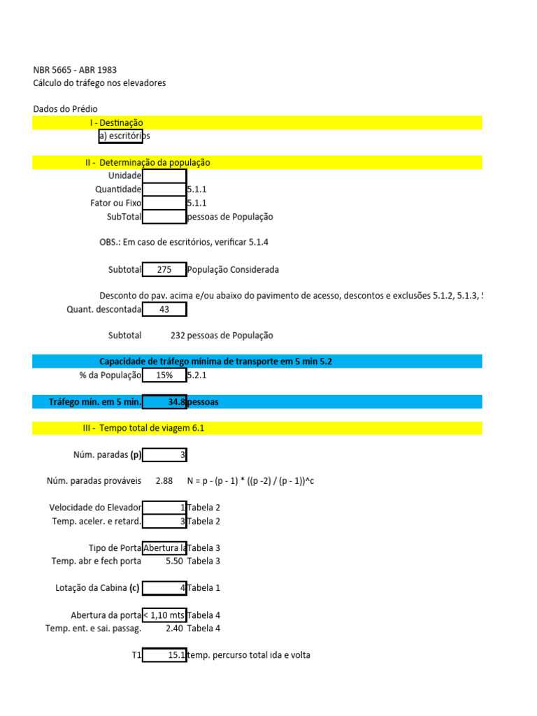 Cálculo de Tráfego em Elevadores NBR 5665 | PDF