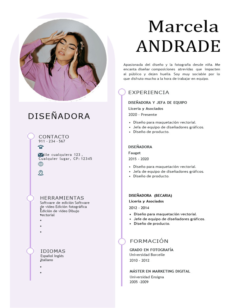 Currículum Vitae CV Minimalista Sencillo Violeta Pastel | PDF