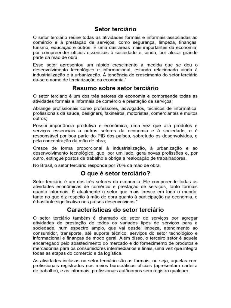Setor Terciário | PDF | Setor terciário da economia | Economia
