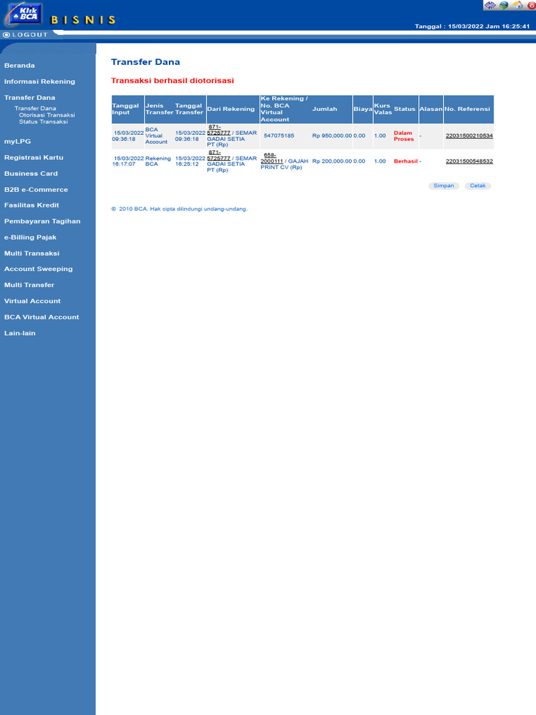 Laporan Transaksi BCA | PDF