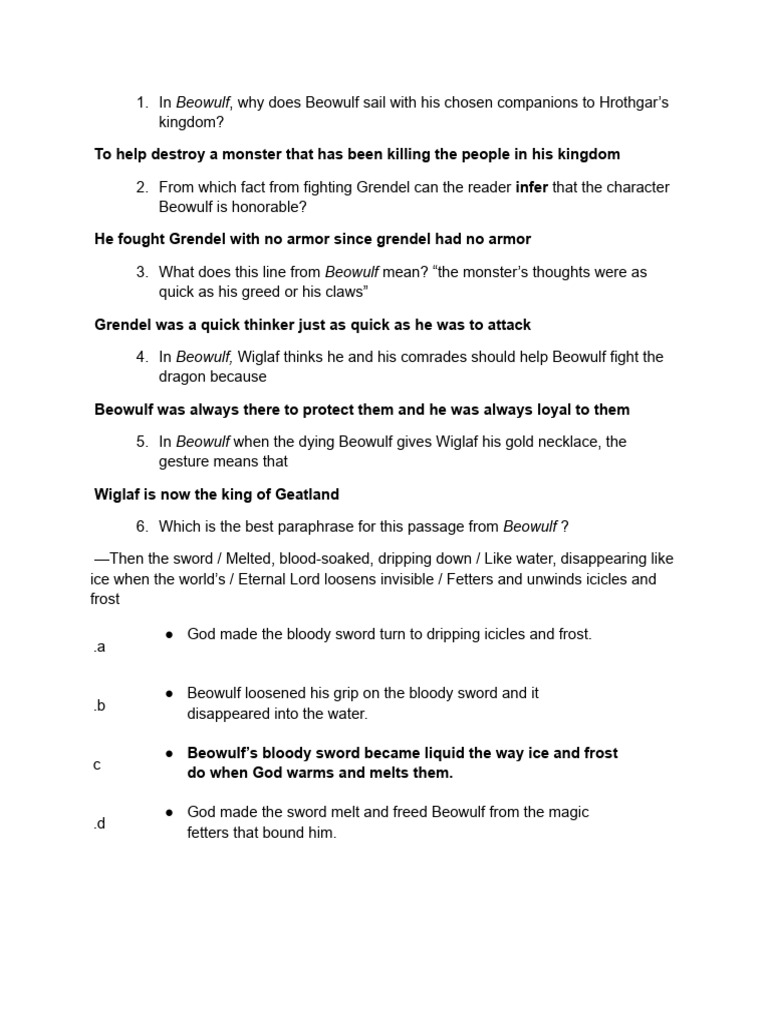 Beowulf Final Study Guide | PDF | Beowulf | English Heroic Legends
