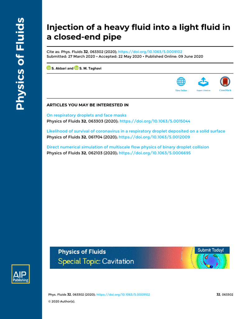 Injection of A Heavy Fluid Into A Light Fluid in A Closed-End Pipe | PDF | Fluid Dynamics ...