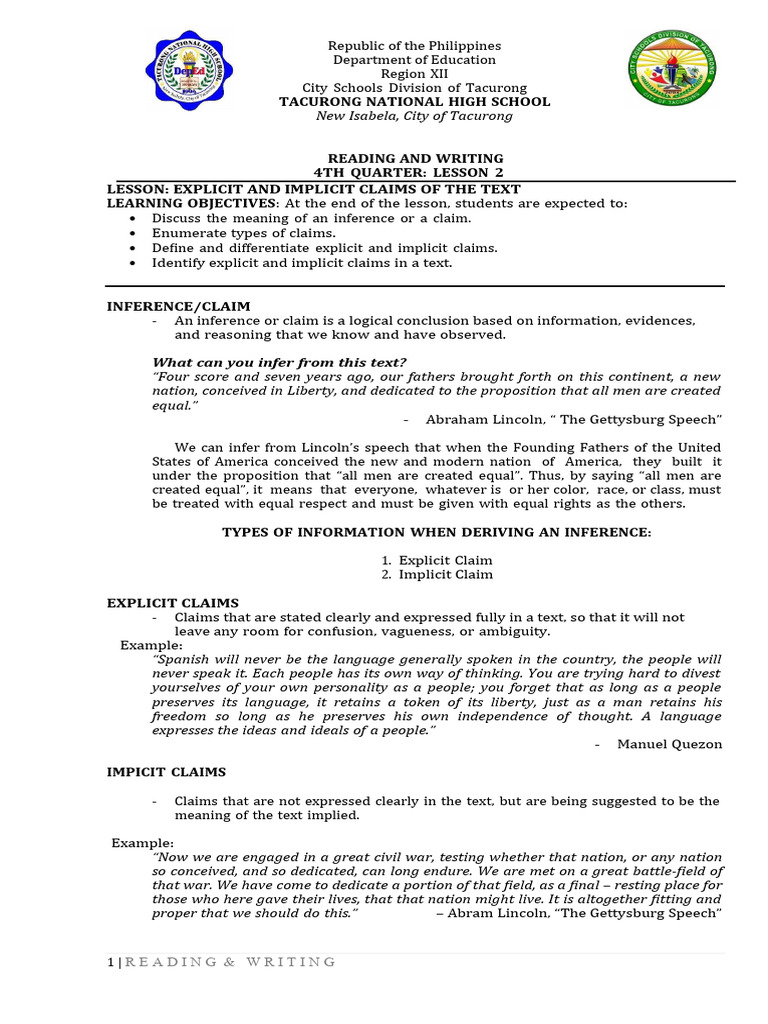 Explicit and Implicit Claims | PDF | Inference | Epistemology
