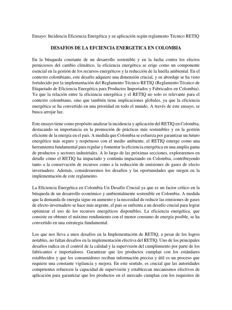 Eficiencia Energética y RETIQ en Colombia | PDF | Uso eficiente de ...