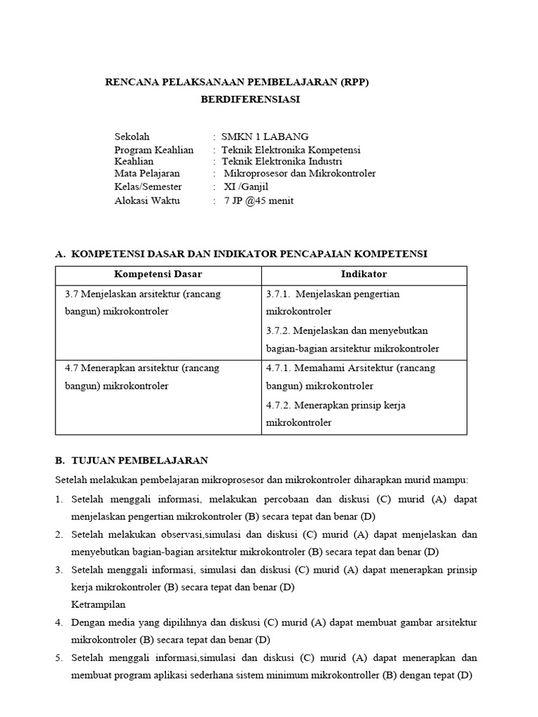 RPP Berdiferensiasi Teknik Elektronika Kelas Xi | PDF | Karier & Perkembangan | Seni