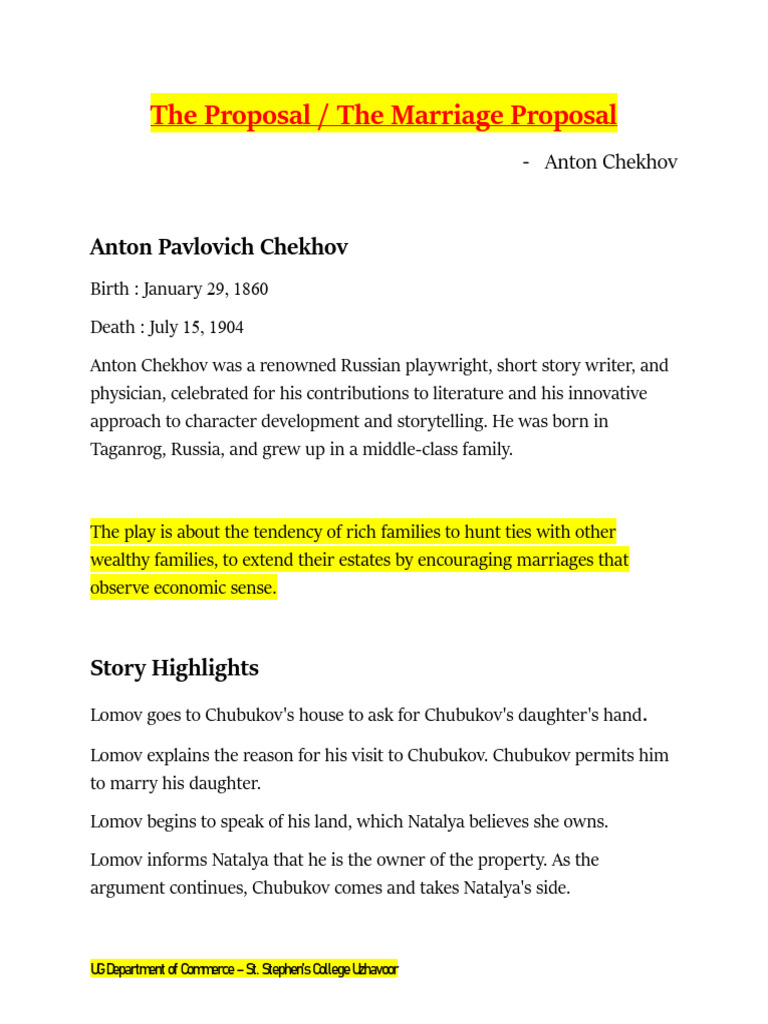 The Proposal by Anton Chekhov | Download Free PDF | Anton Chekhov