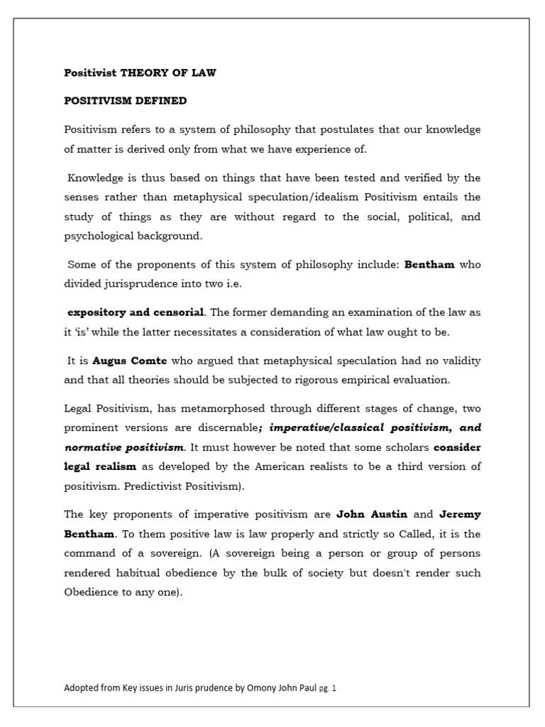 Positivist Theory of Law Jurisprudence | PDF | Jurisprudence | Positivism