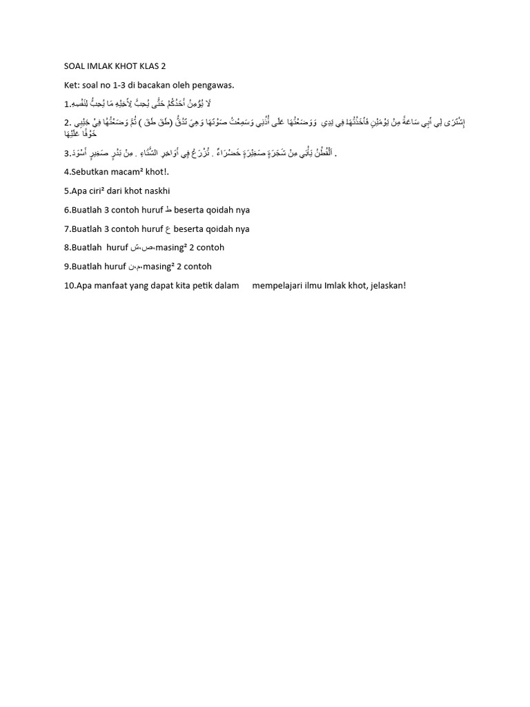 Soal Imlak Khot Kelas 2 | PDF | Seni & Disiplin Bahasa