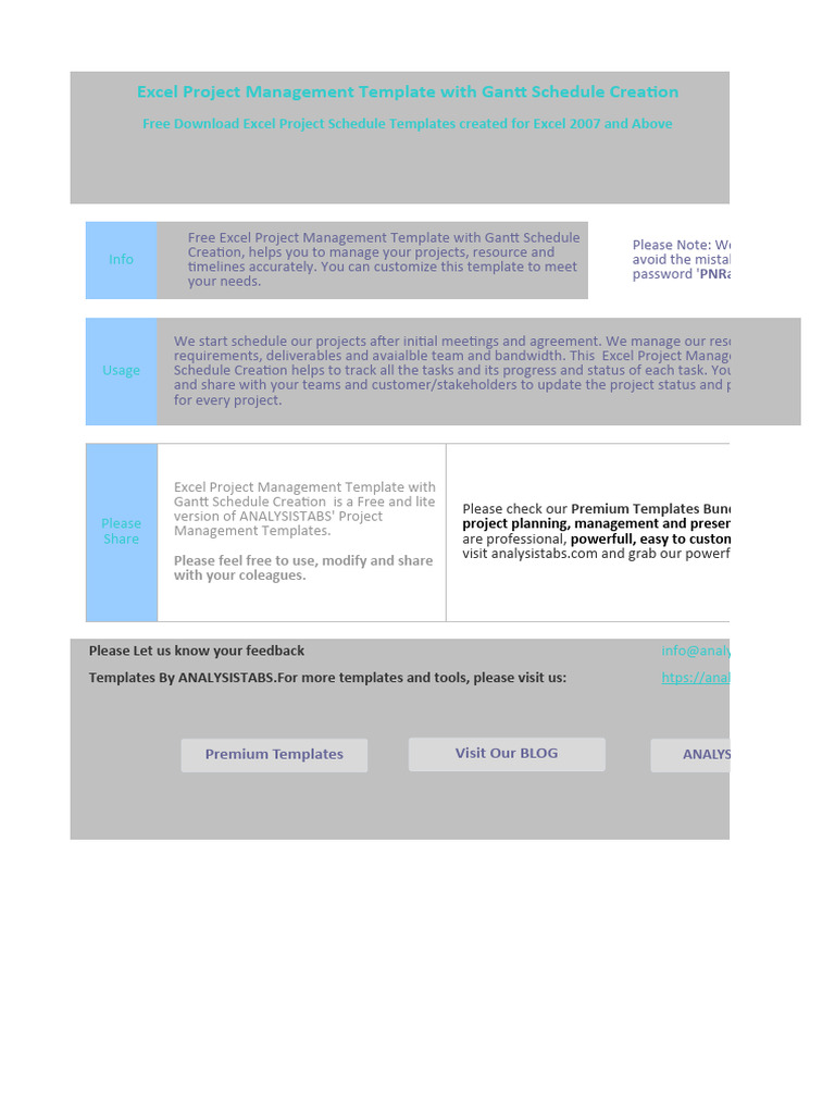 Excel Project Management Template With Gantt Schedule Creation Free | PDF | Microsoft Excel ...