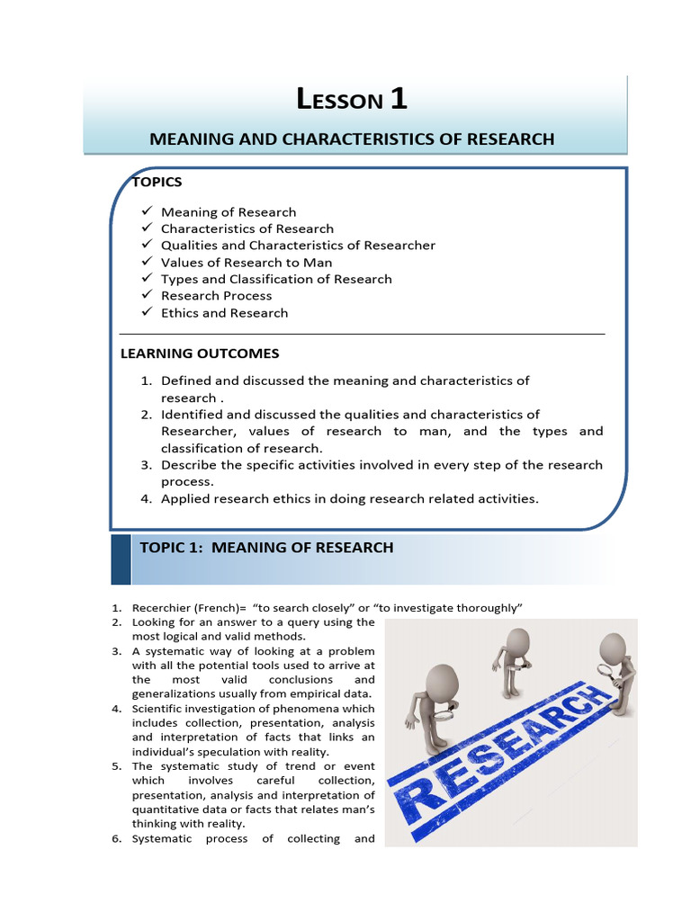 Lesson 1 Nature and Characteristics of Research | PDF | Scientific Method | Data Analysis