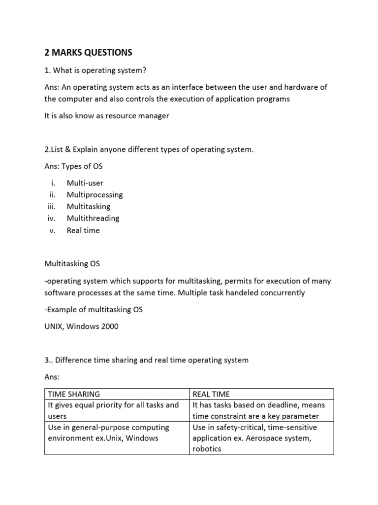 2 Marks Questions 1 | PDF | Operating System | Process (Computing)