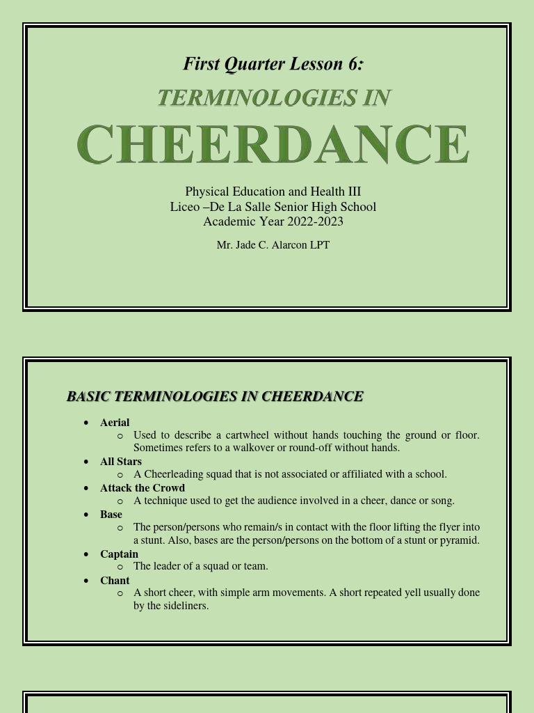 Cheerleading Terminology Guide | PDF | Cheerleading | Entertainment