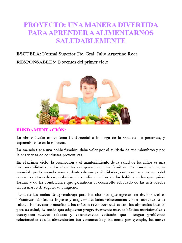 Proyecto de Alimentación Saludable Escolar | PDF | Alimentos | Enseñando