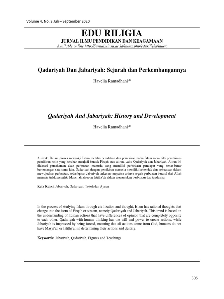 Edu Riligia: Qadariyah Dan Jabariyah: Sejarah Dan Perkembangannya | PDF