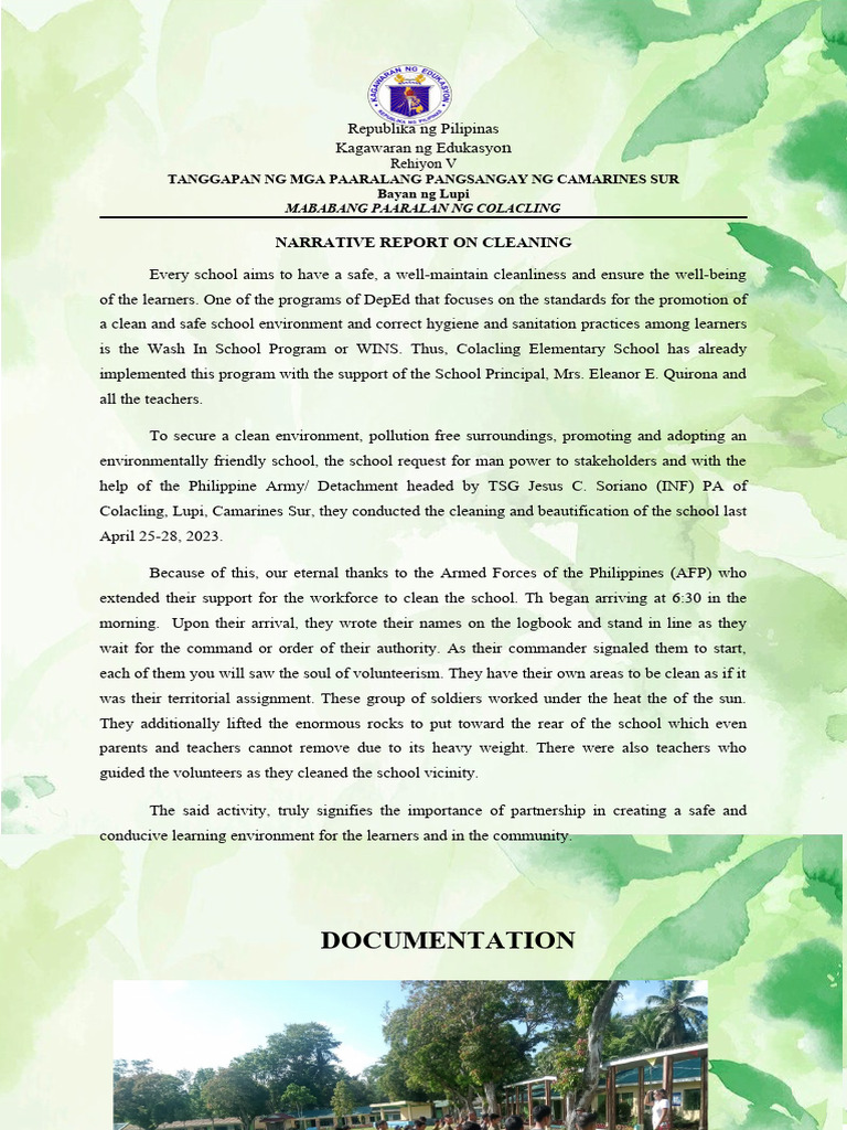Narrative Report Army Rabuz | PDF | Natural Environment | Environment