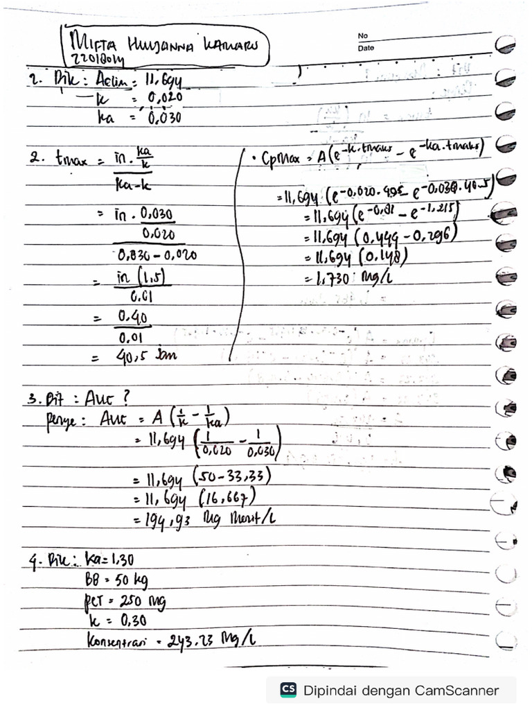 Perhitungan Tmax Dan Cpmax Farmakokinetik | PDF