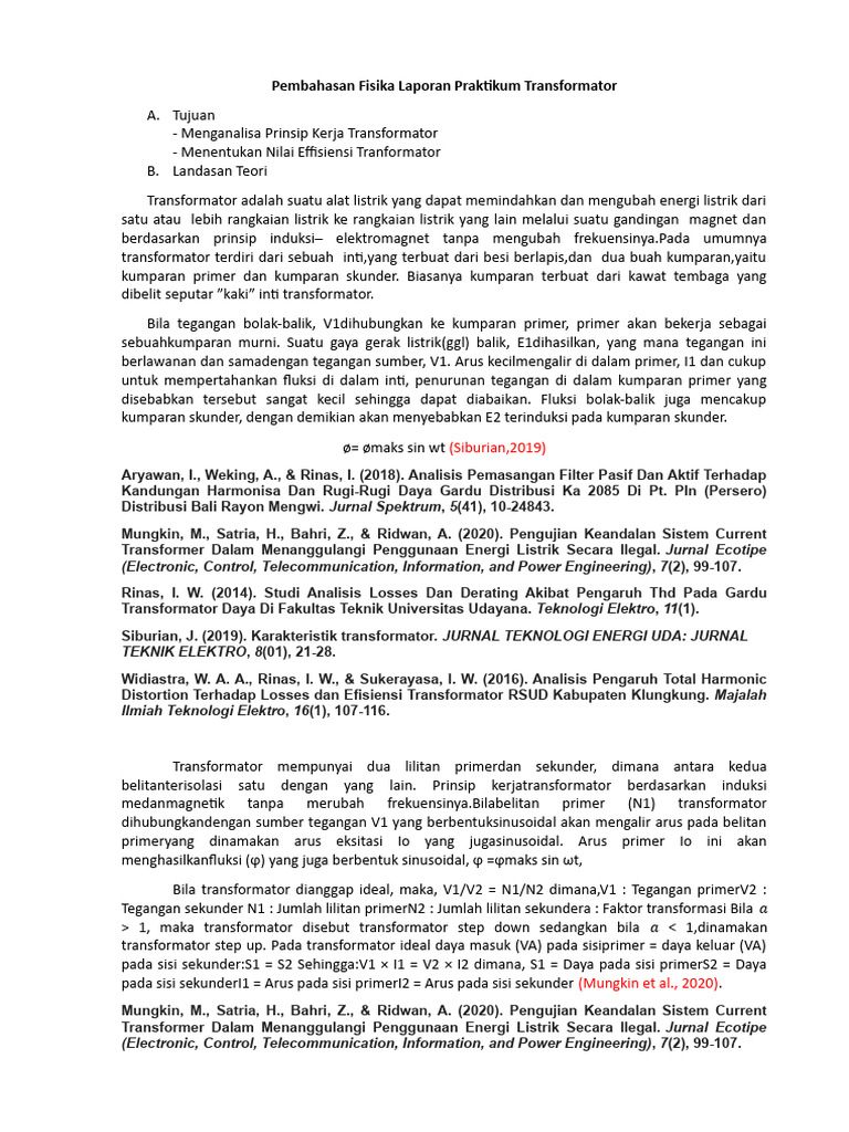 Pembahasan Fisika Laporan Praktikum Transformator | PDF