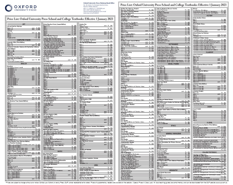 Oxford Books Price List 2025 Pakistan | PDF | Preschool