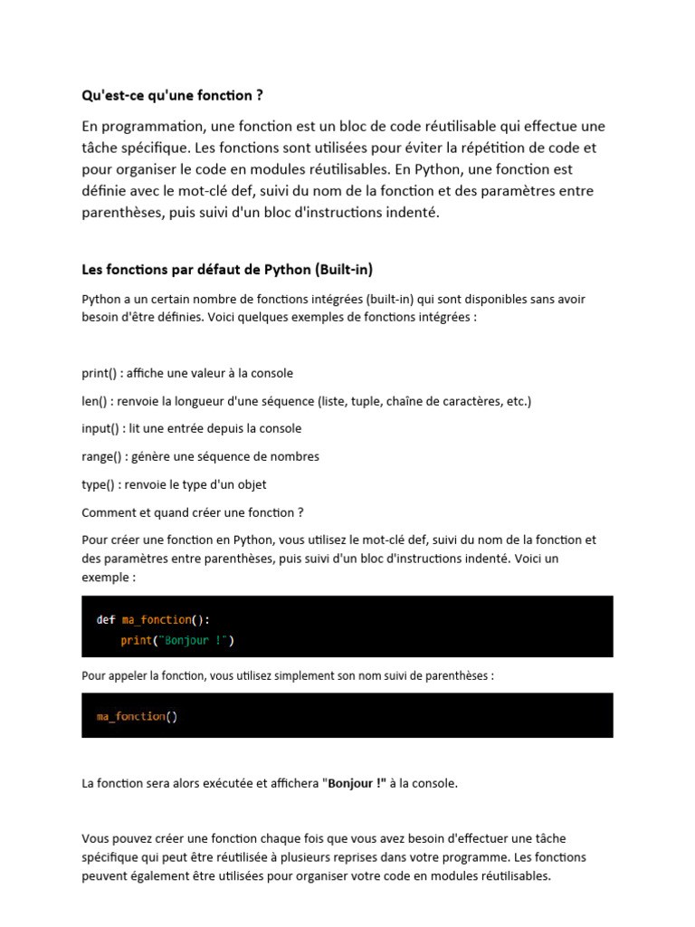 Introduction aux Fonctions Python | PDF | Python (Langage de programmation) | Paramètre ...