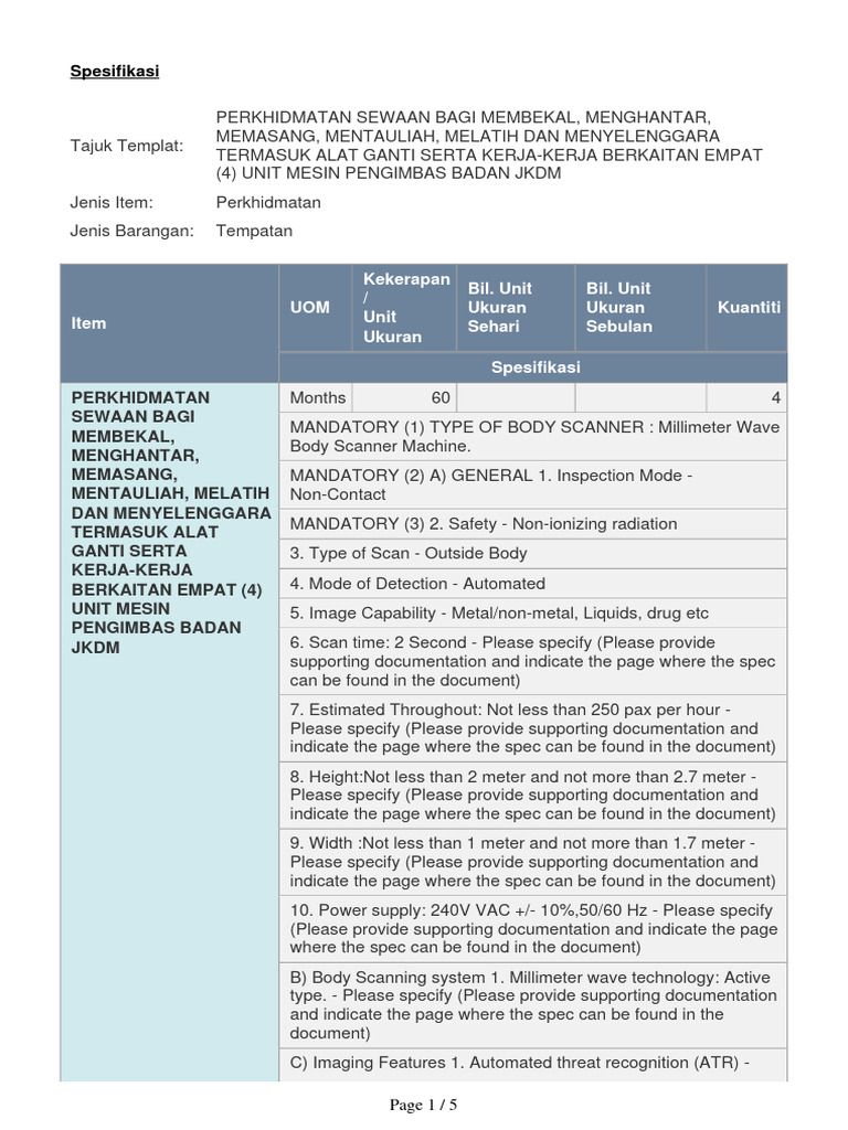 Body Scanner Spec RMC 4 Units | PDF | Image Scanner | Computing