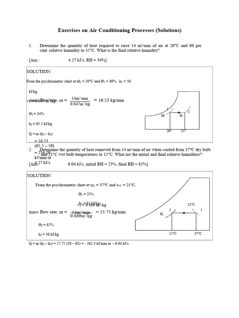 Exercises On Air Conditioning Processes (Solutions) Week 9 | PDF ...