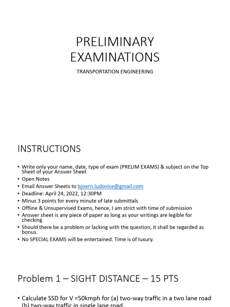 Prelim Exams - Transportation Engineering | PDF | Tangent | Geometry