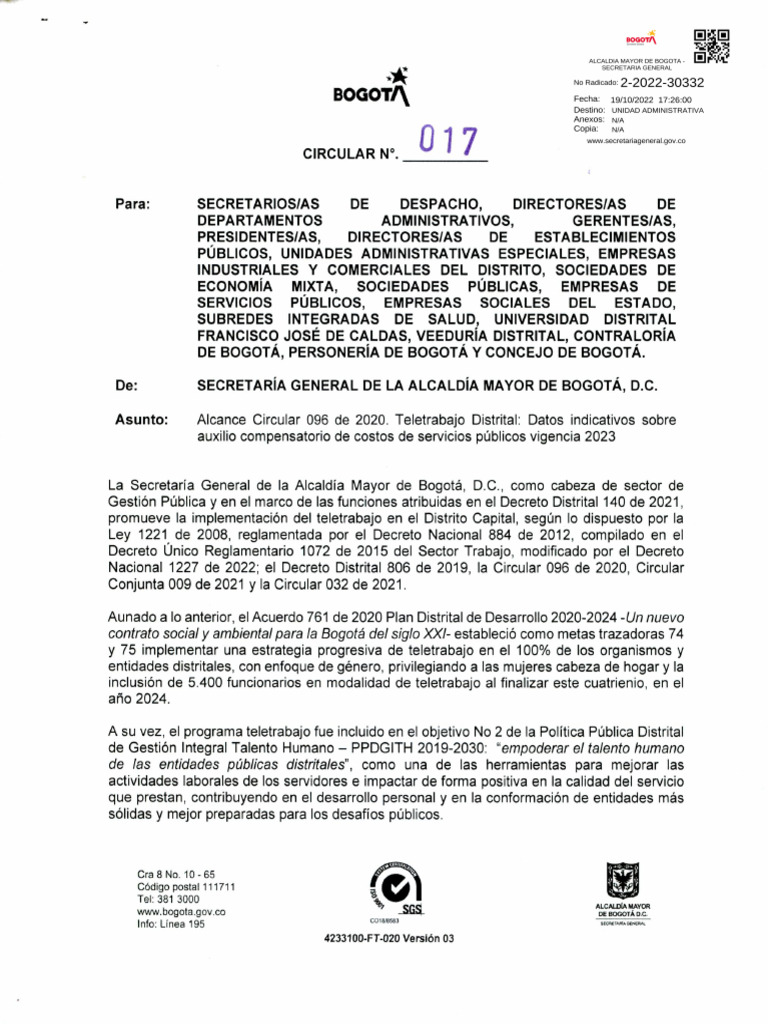 Circular 017 de 2022 | PDF | Bogotá