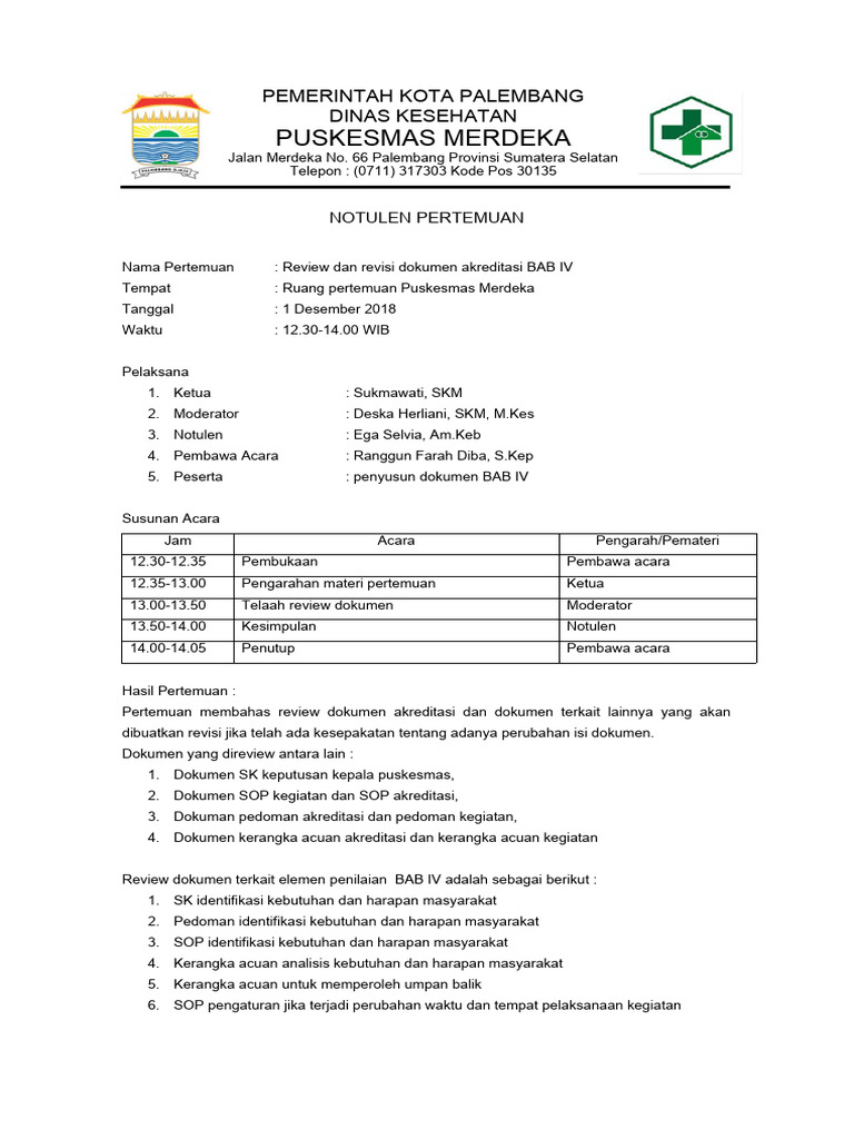 Notulen Review Dokumen Akreditasi Puskesmas | PDF | Karier & Perkembangan