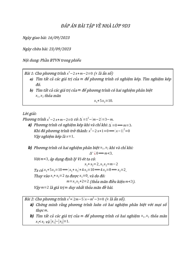 Đáp Án BTVN L P 9D3 CH A Ngày 23-9 | PDF