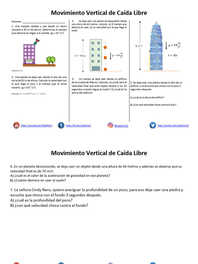 Caida Libre Ejercicios Propuestos PDF | PDF