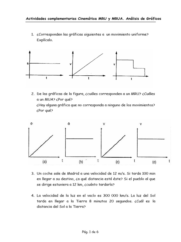 Actividad Cinemática MRU y MRUA | PDF