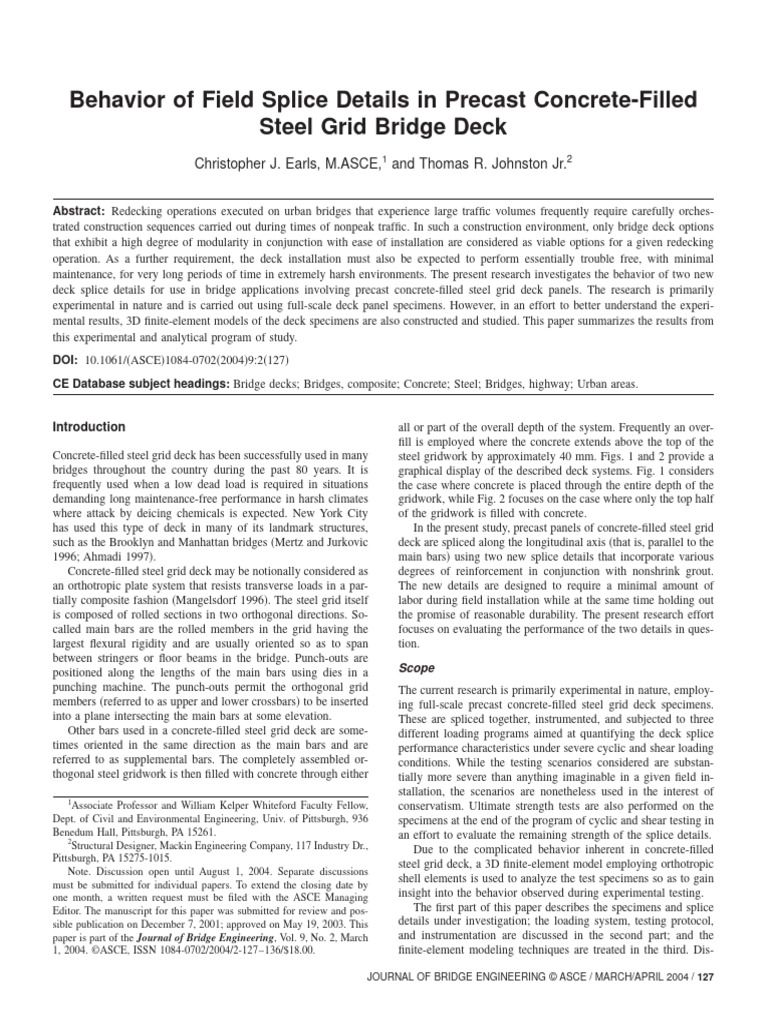 Behavior of Field Splice Details in Precast Concrete-Filled Steel Grid ...