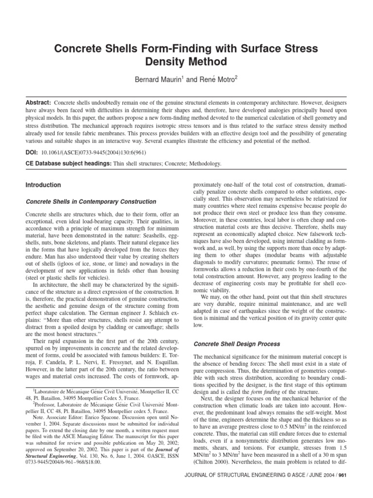 Concrete Shells Form-Finding With Surface Stress Density Method ...