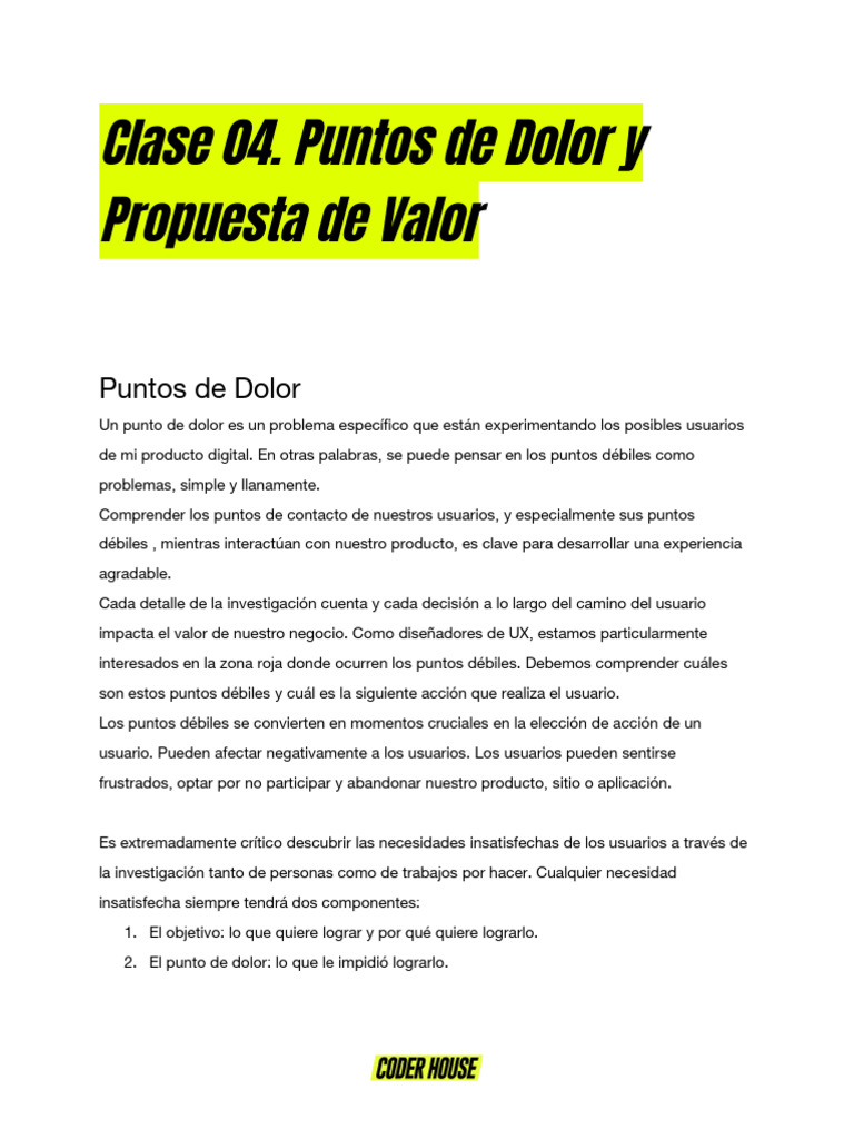 Clase 04. Puntos de Dolor & Propuesta de Valor (Guión de Clase) | Descargar gratis PDF | Diseño ...