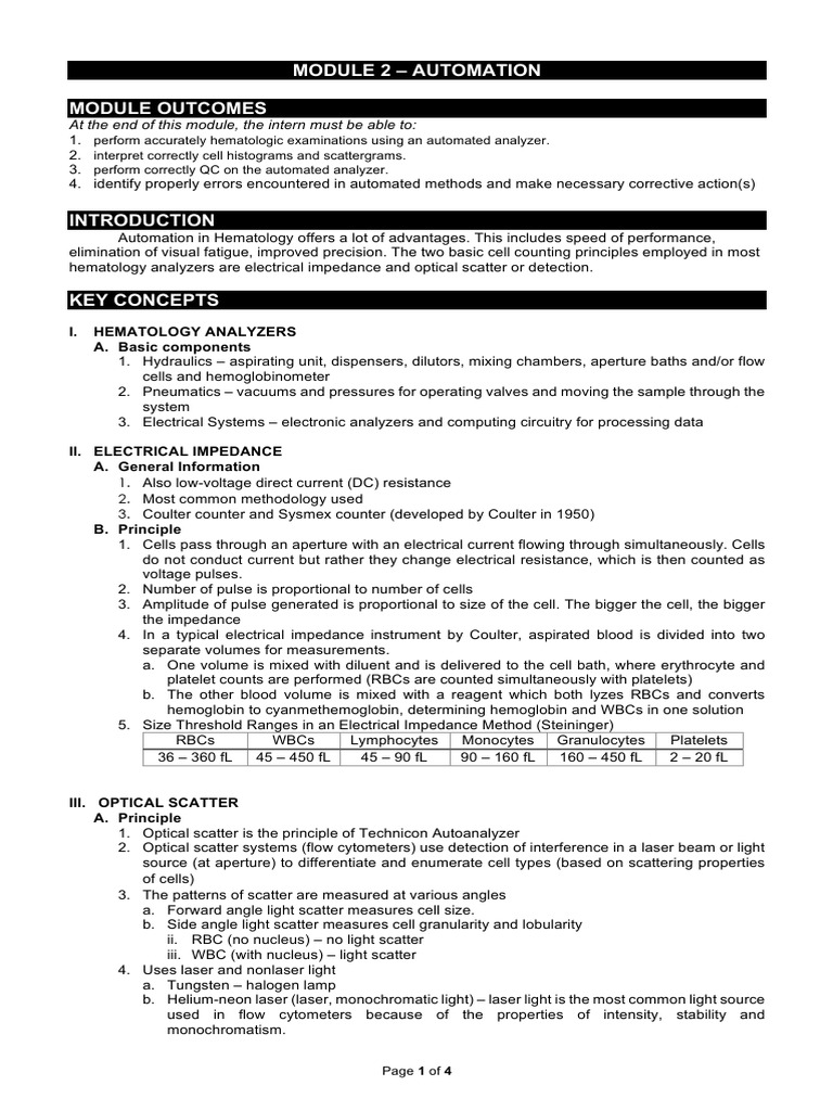 Module 2 Key Concepts 2 | PDF | Flow Cytometry | Hematology