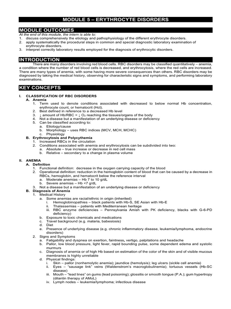 Module 5 ERYTHROCYTE DISORDERS | PDF | Anemia | Vitamin B12
