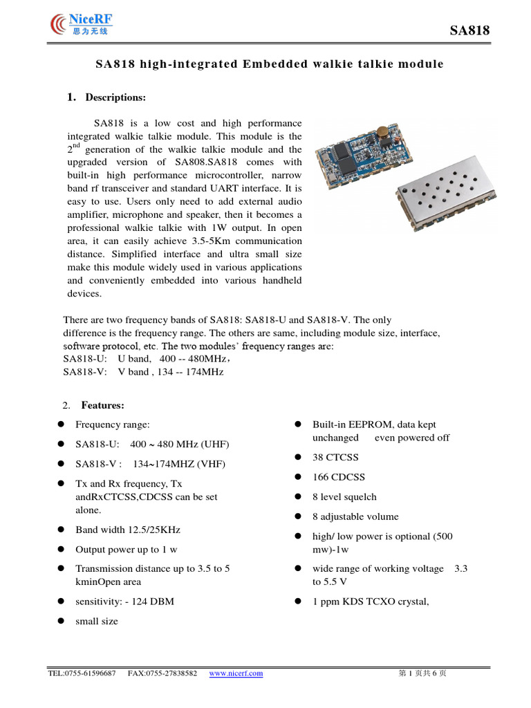 SA818 Datasheet | PDF | Radio | Computer Science