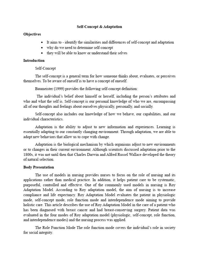 Self-Concept and Roy Adaptation Model | PDF | Self Concept | Cognitive ...