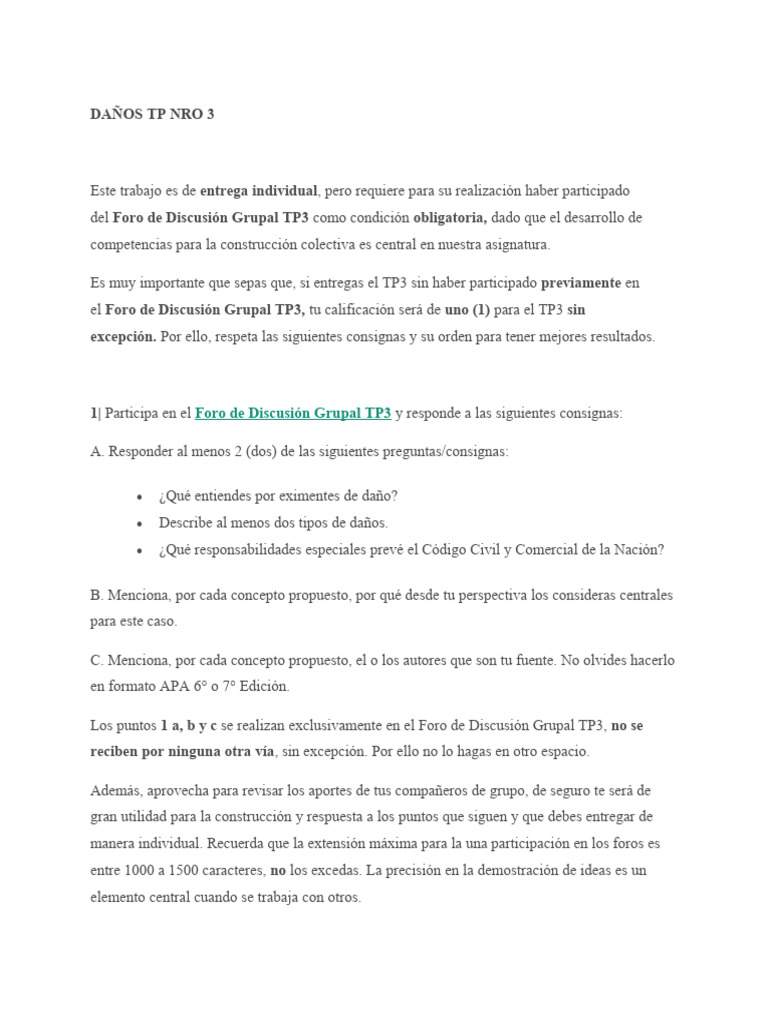 Daños TP Nro 3 Consigna | PDF | Derecho