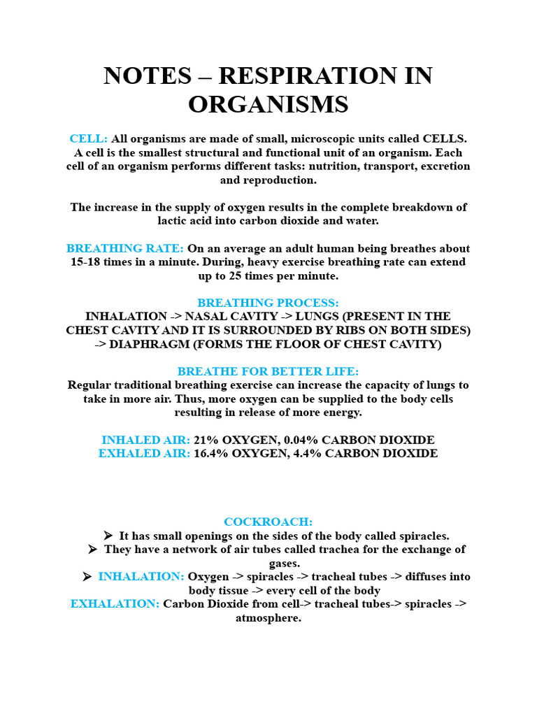 Notes - Respiration in Organisms | PDF