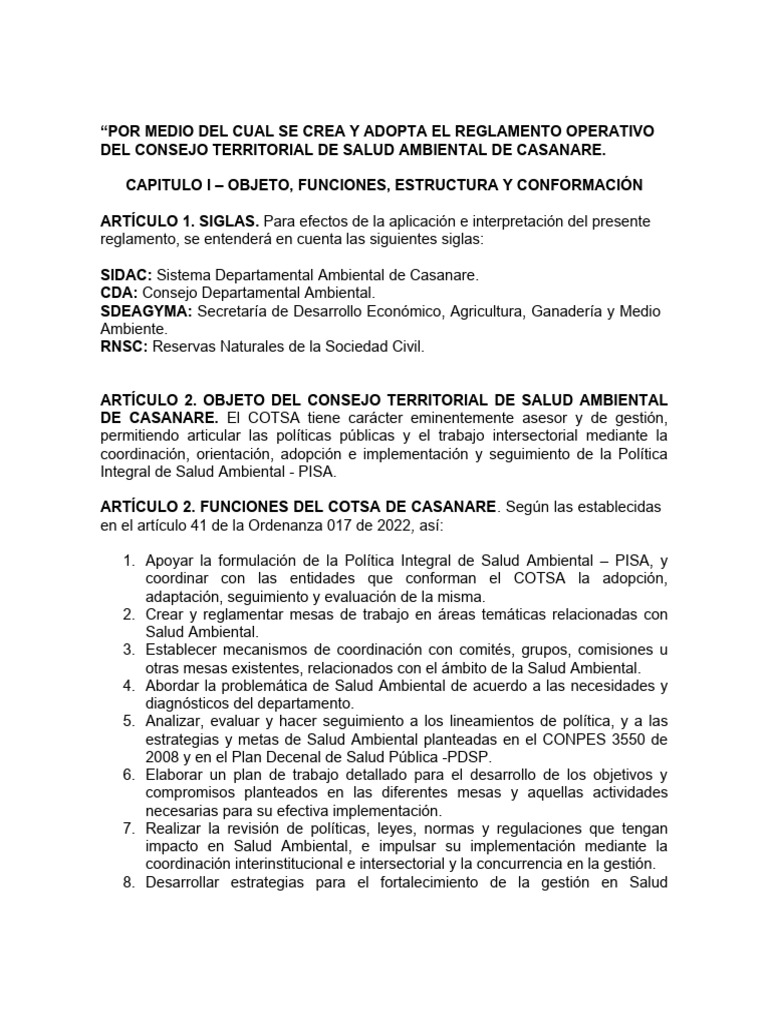 6 - Reglamento O. - Cotsa | PDF | Quórum | Salud Ambiental