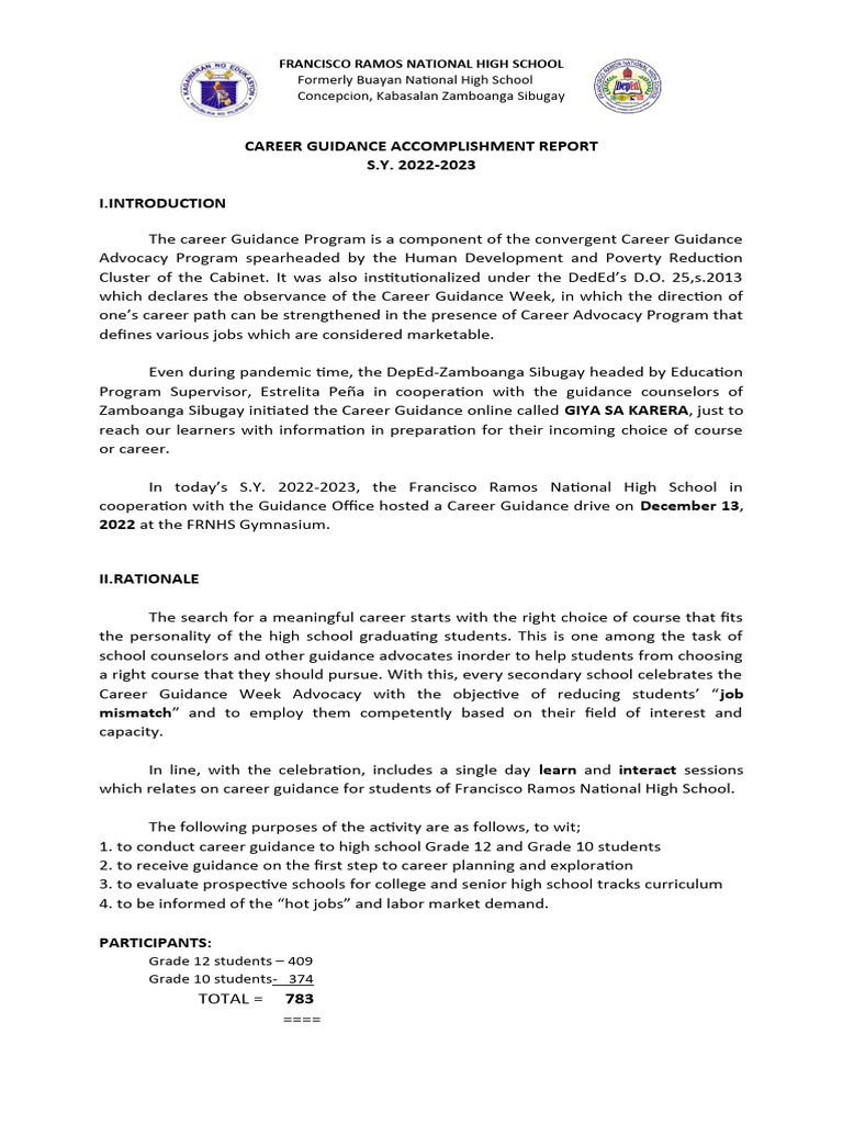Career Guidance Accomplishment Report | PDF | Vocational Education