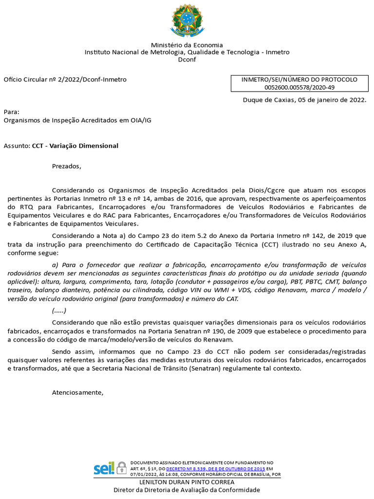 Oficio Circular 1115589 Oficio Circular N 2 2022 Dconf Inmetro | PDF Oficio Circular 1115589 Oficio Circular N 2 2022 Dconf Inmetro | PDF