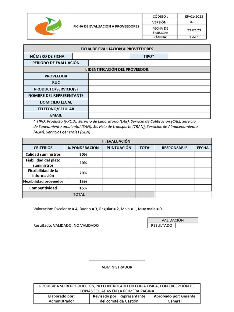 Ad-F-04 Ficha de Evaluación A Proveedores | PDF