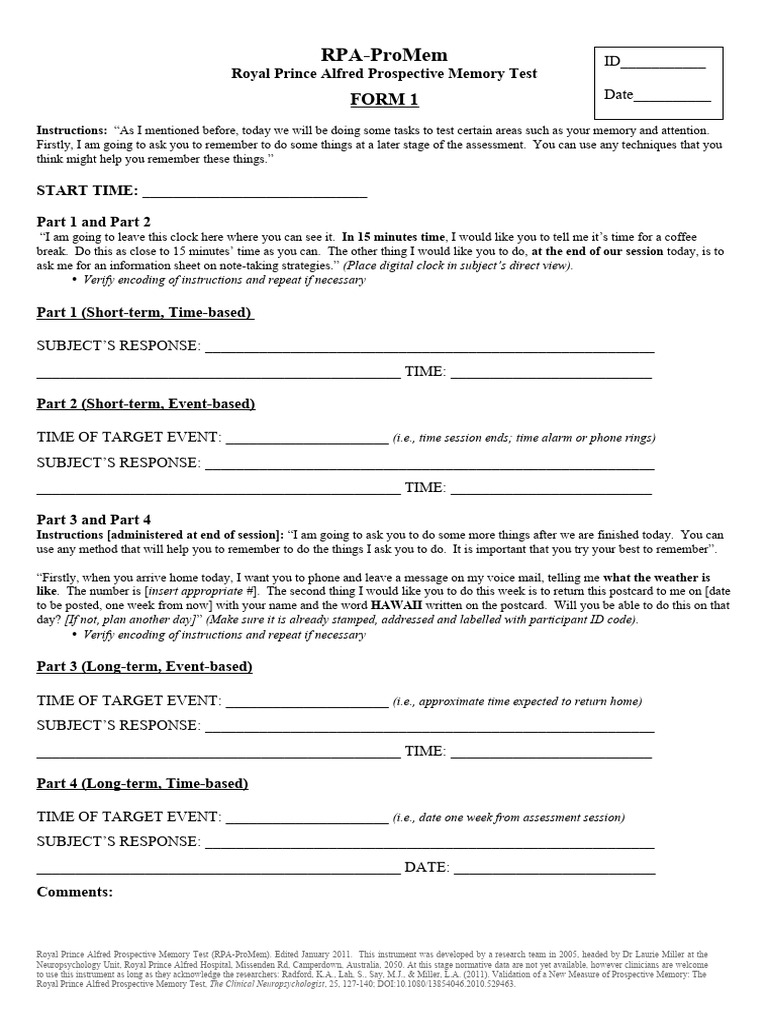 RPA ProMem Test | PDF | Memory | Neuroscience