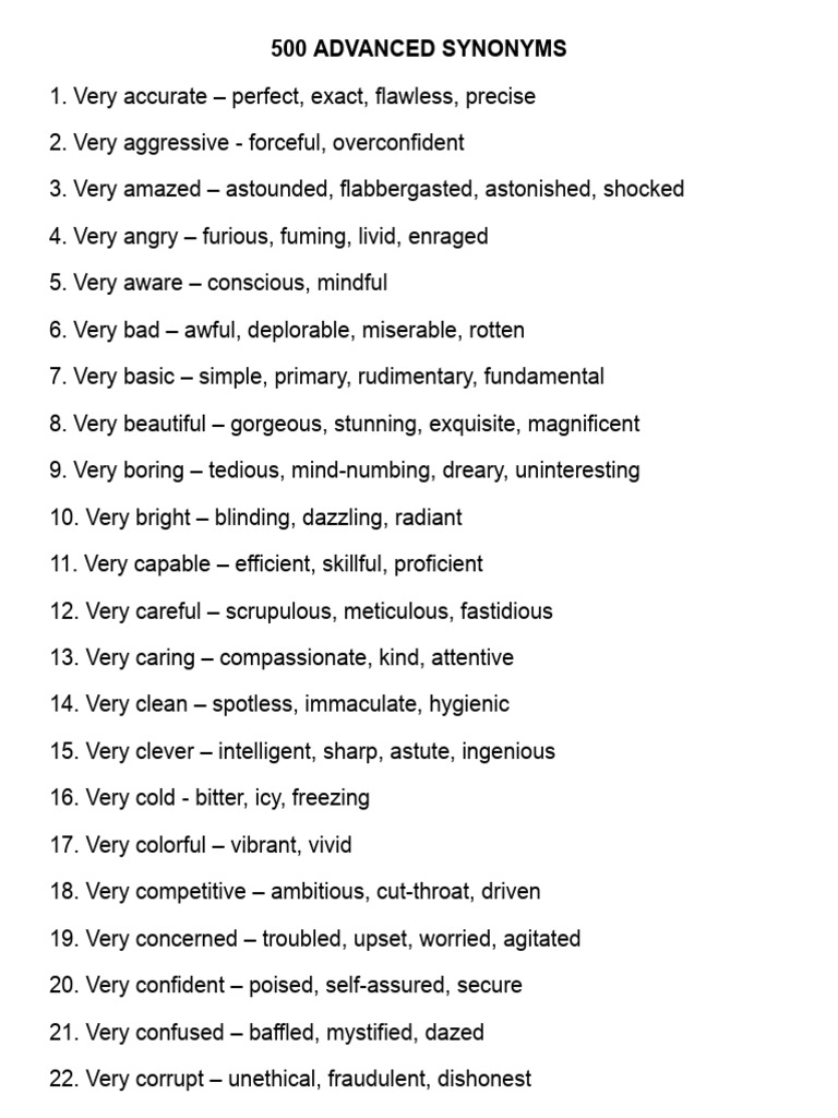 Advanced Synonyms for Common Words | PDF