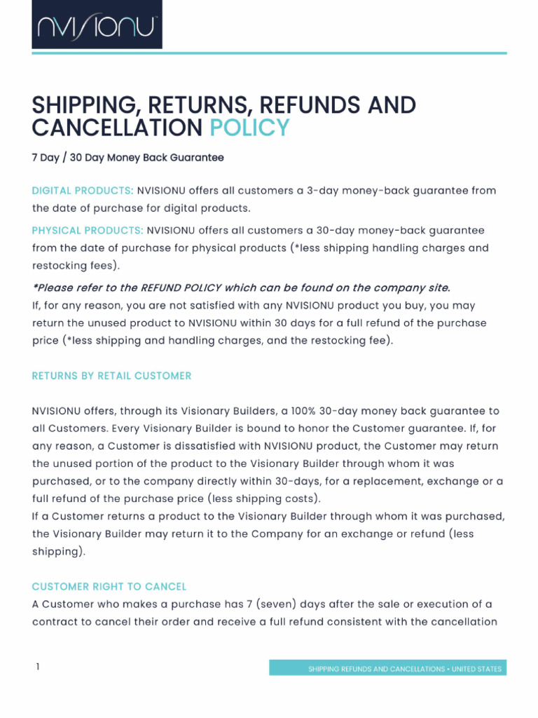 NVU Shipping Returns Refunds and Cancellation Policy 22 Final | PDF