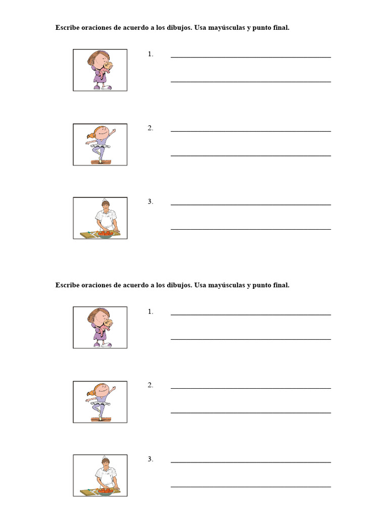 Escribe Oraciones de Acuerdo A Los Dibujos | PDF