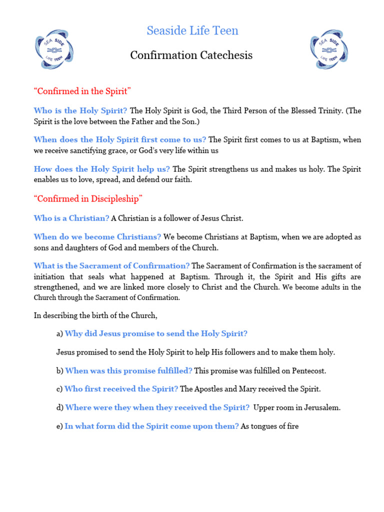 Confirmation Catechesis | PDF | Confirmation | Sacraments Confirmation Catechesis | PDF | Confirmation | Sacraments